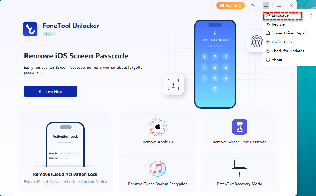 How to change language in FoneTool Unlocker?